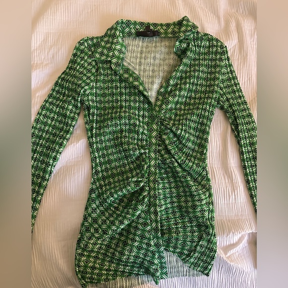Missguided | Tops | Green Patterned Blouse | Poshmark